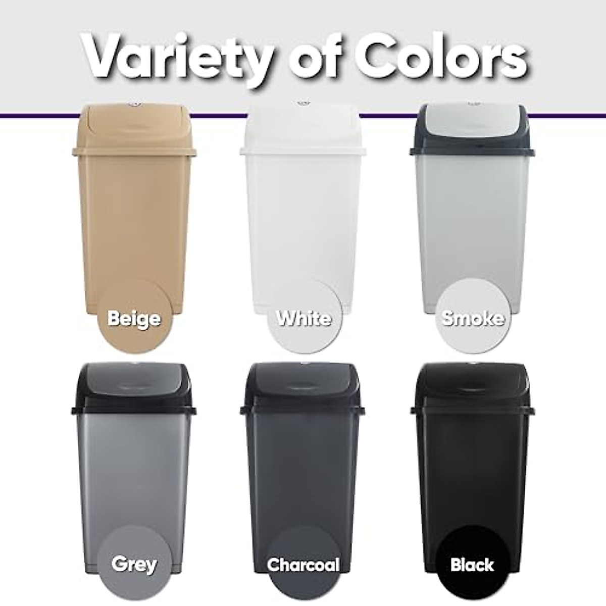 Superio Kitchen Trash Can 13 Gallon with Swing Lid, Plastic Tall Garbage Can Outdoor and Indoor, Large 62 Qt Recycle Bin and Waste Basket for Home, Office, Garage, Patio, Restaraunt (Grey/Black)