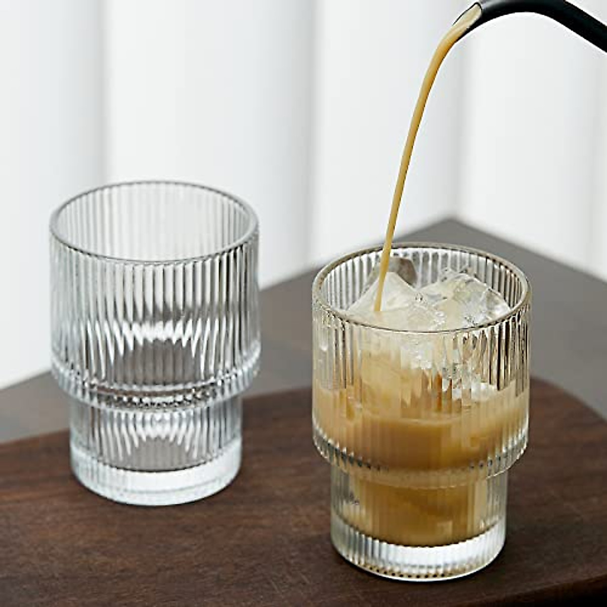 Bedside Water Carafe and Glass Set, Gencywe 28 OZ Pitcher & 6 OZ Cups, Vintage Glass Bedside Water Serving Carafe with Cup Set for Kitchen, Bedroom, Clear Juice Pitcher with Tumbler Glass (2-Piece)