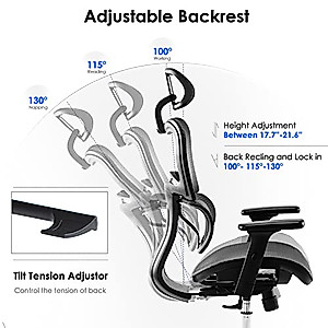 COLAMY Ergonomic Mesh Office Chair-Adjustable Reclining Backrest and Headrest with 4D Armrests, Executive High Back Design Lumbar Support for Home, Gaming, Study-Black, 275lbs