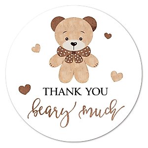 Brown Bear Thank You Stickers, 2 Inch Bear Boy Or Girl Baby Shower Birthday Party Labels 40-Pack