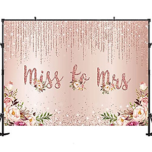 Maijoeyy 7x5ft Rose Gold Miss to Mrs Backdrop Golden Glitter Pink Floral Bridal Shower Backdrop for Pictures Wedding Shower Bride to Be Engagement Backdrop for Party Decorations Banner