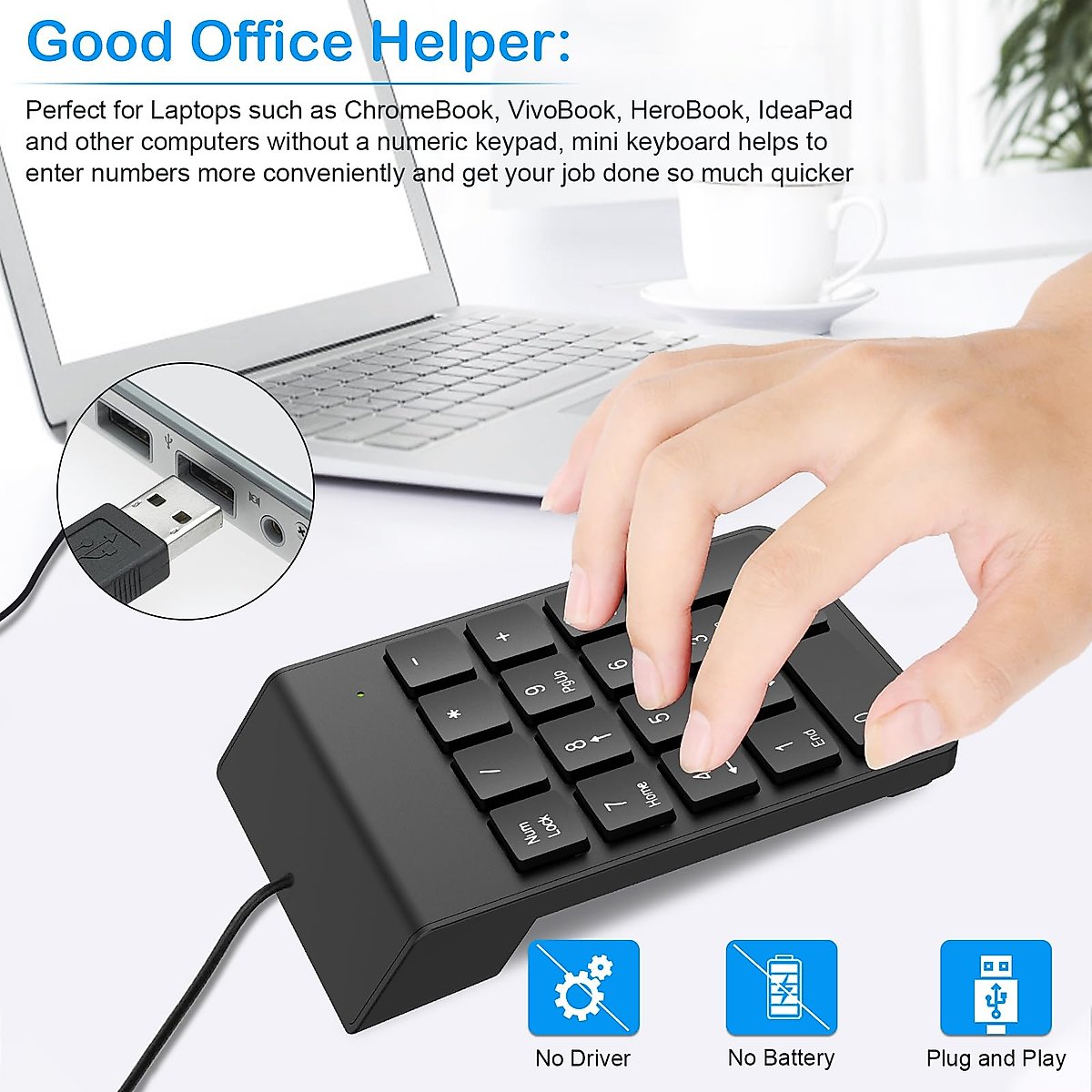 USB Numeric Keypad Numpad Portable Slim Mini 10 Key Number Pad Keyboard for Laptop Desktop Computer PC, Compatible with ChromeBook Surface Notebook, Tax Accountant Calculate Office Travel & Home