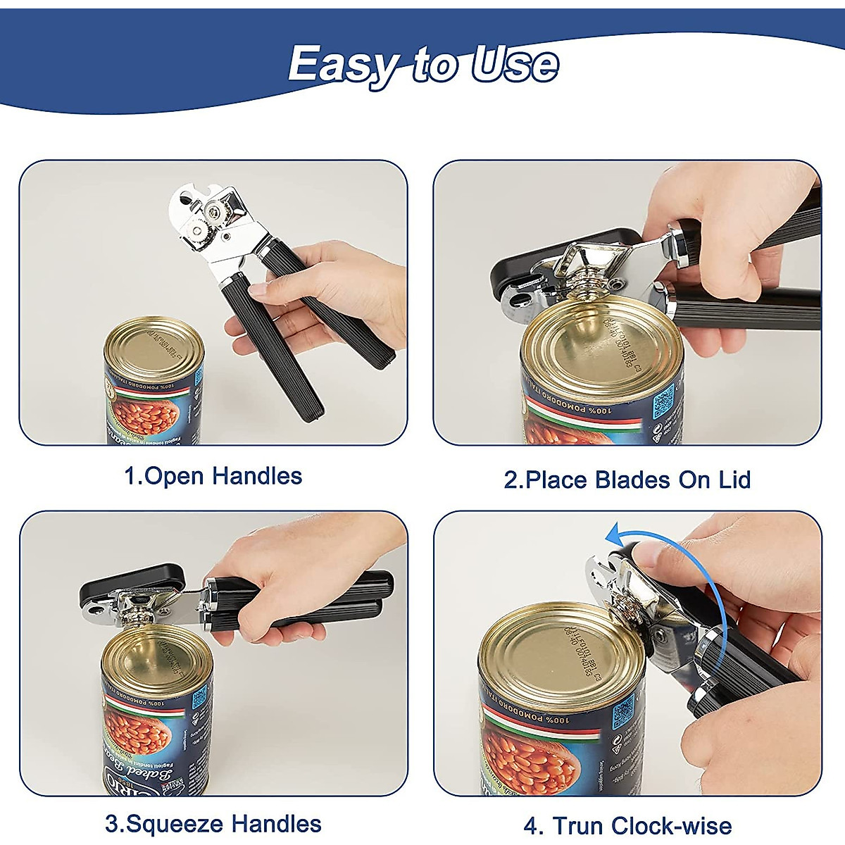 Manual Can Opener, Stainless Steel Can Opener manual Smooth Edge, Ergonomic and comfortable handle, Easy to Open for Various Shapes