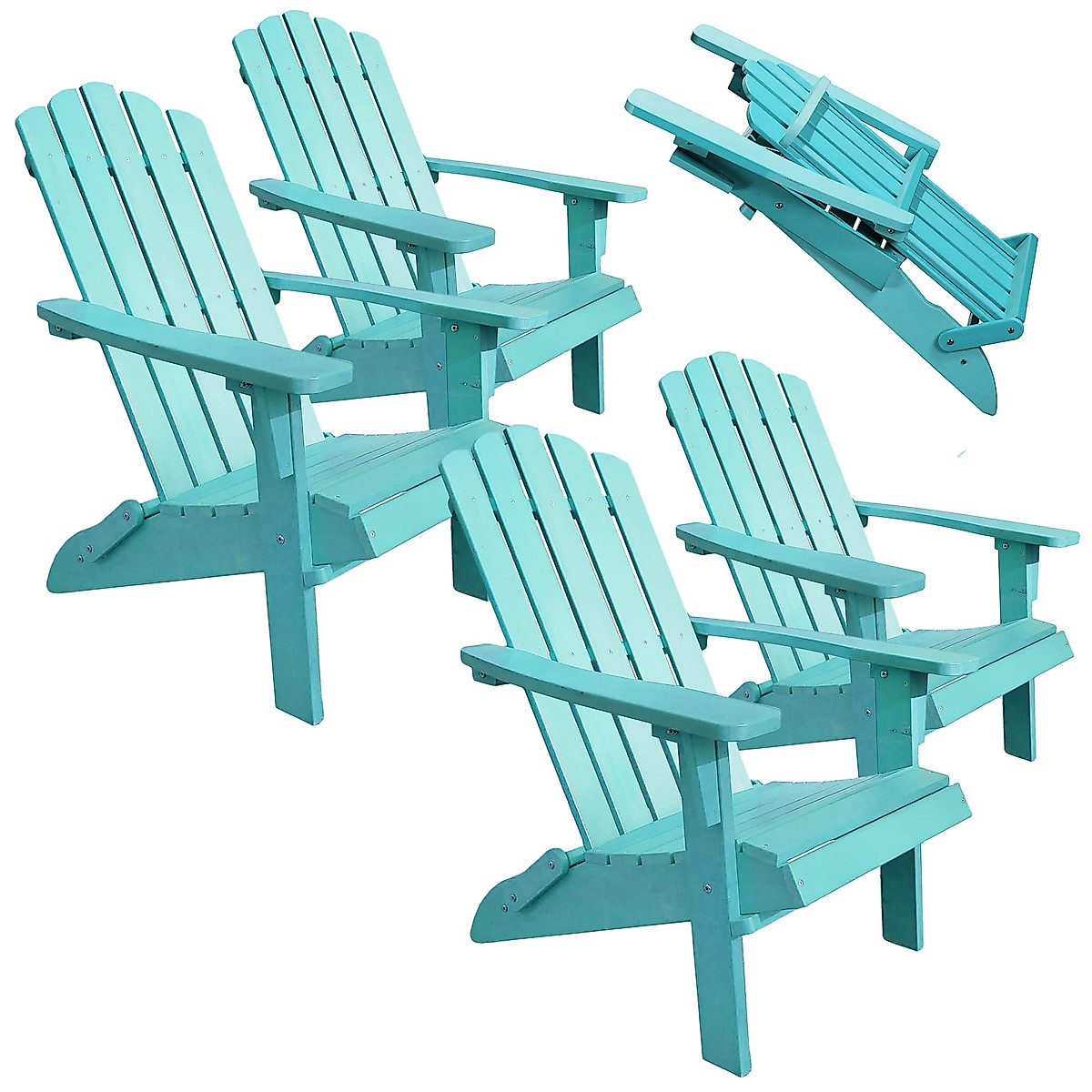 PolyTEAK Folding Adirondack Chair Set of 4, Premium Weather Resistant Poly Lumber, Outdoor Patio Furniture, Up to 300 lbs, Plastic Adirondack Chairs for Garden Fire Pit, Classic Collection - Blue