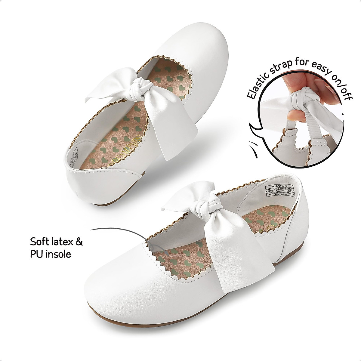 DREAM PAIRS Girls Ballerina Flats Mary Jane Front Bow Dress Shoes Angie-5 White Size 2 Little Kid