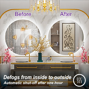 JSneijder 2-Piece LED Bathroom Mirror 32 Inch Backlit Round Mirror & 28x36 Inch Rectangular Mirror, Wall Mounted Dimmable Anti-Fog