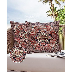 Outdoor Pillow Covers Waterproof, Native American Indian, Decorative Square Throw Pillowcases Patio Cushion Covers for Tent/Garden, 16" x 16" 2 Pack, Abstract Antique Traditional European Luxury