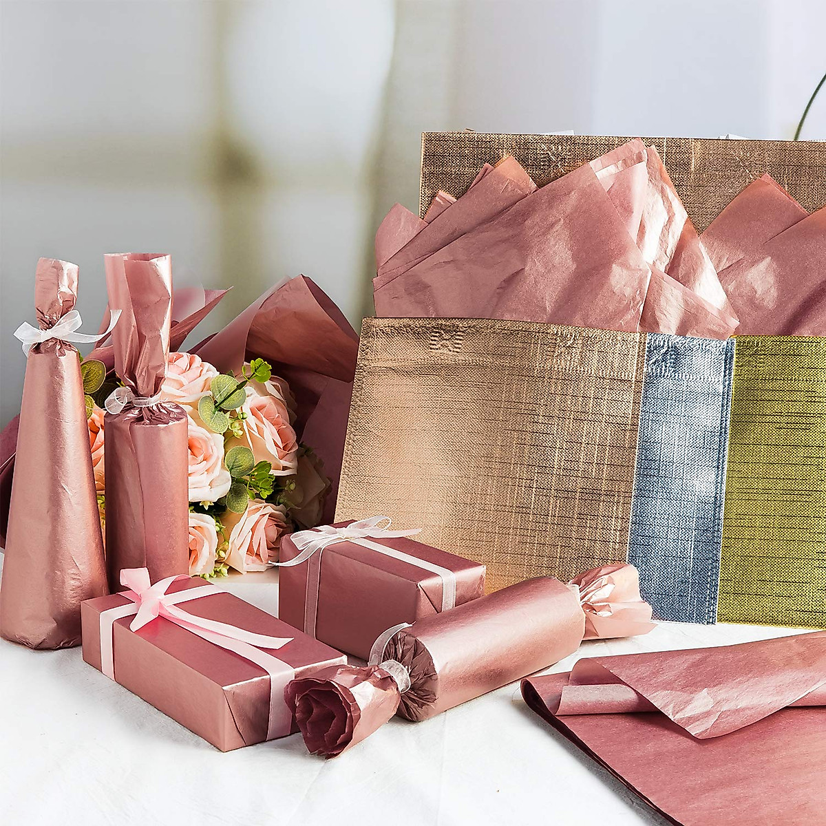 Whaline Rose Gold Tissue Paper Bulk, 100 Sheets Metallic Gift Wrapping Paper for Home, Kitchen, Weddings, Birthday Party, Showers, Arts Crafts, DIY