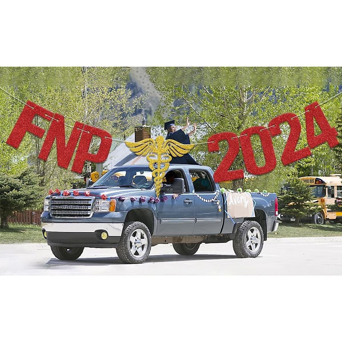 FNP 2024 Banner, Nurse Graduation Decorations, Nursing School Survivor, Masters Degree Graduation Decor Supplies Red Gold