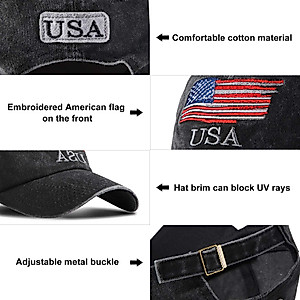 USA Flag Hat American Flag Baseball Cap USA Tactical Hat Washed Distressed Hats for Men Women Teens (Navy, Black, Gray,3 Pcs)