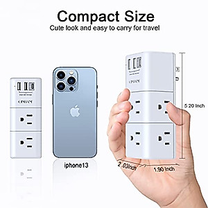 USB Outlet Extender Surge Protector - QINLIANF Multi Plug Outlet with Rotating Plug, 3-Sided Swivel Power Strip with 6 AC Spaced Outlet Splitter and 3 USB Ports (1 USB C) for Travel, Home, Office,ETL