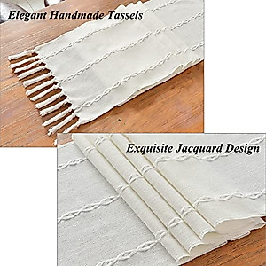 Wracra Rustic Linen Table Runner Farmhouse Style Table Runners 72 inches Long Embroidered Table Runner with Hand-Tassels for Party, Dresser Decor and Dining Room Decorations (White, 13"×72")