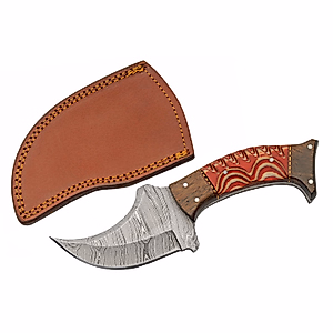 Damascus Steel Red Pueblo | Wood Handle 8 inch Hunting Knife