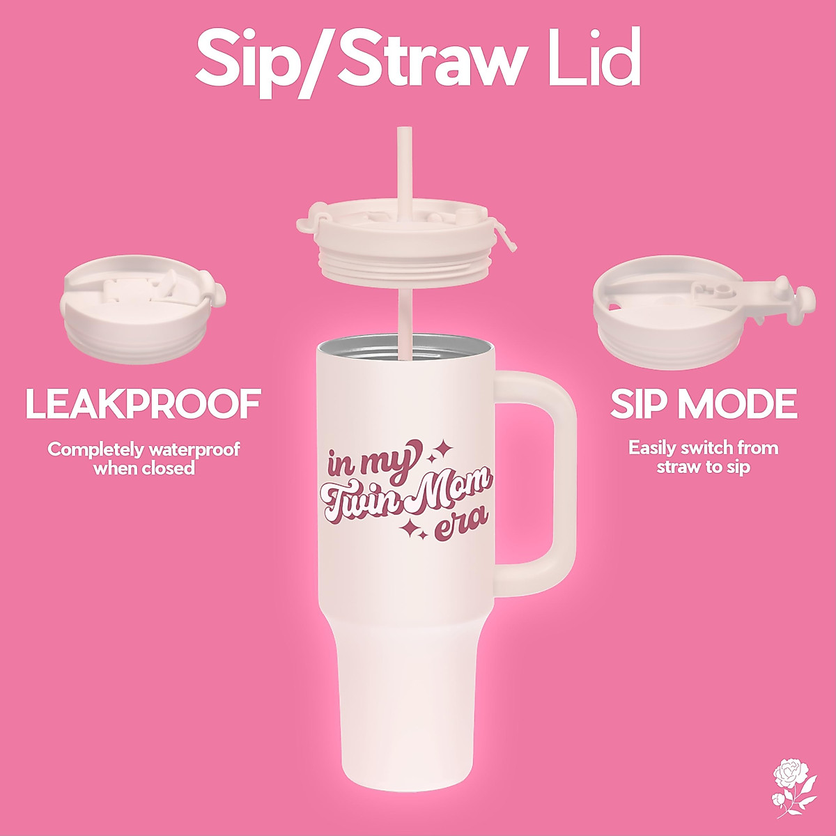 VIOLET & GALE Twin Mom Gifts - Retro Collection - 40oz Insulated Tumbler with Handle, Twin Mama Coffee Mug Water Bottle, In My Era Cup for Mothers Day