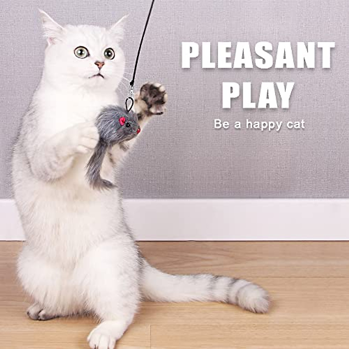 Otunrues Cat Feather Toys, Interactive Cats Toy for Indoor Cats, Hanging Cat Toys Doorway Retractable Cat Teaser Toy 4PCS Replaceable Natural Feathers Refills Play Exercise Puzzle Toys