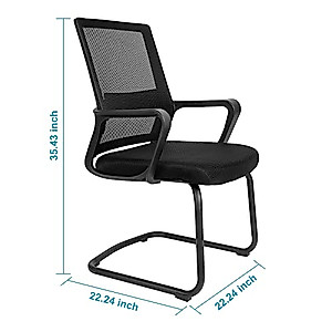 YSSOA Task Office Guest Chair with Lumbar Support and Mid Back Mesh Space Air Grid Series for Reception Conference Room, Stationary, Black (2 Pack)