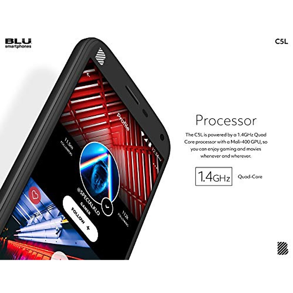 BLU C5L Android Cell Phone 5'' 16GB Memory Factory Unlocked 5.0'' Display -Black