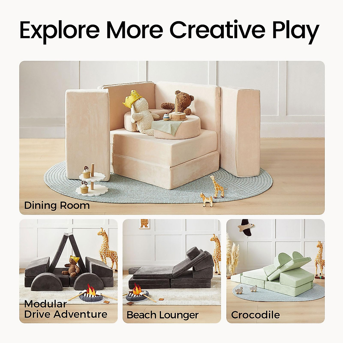 Tiny Land Kids Couch, 8PCS Modular Kids Play Couch, Toddler Couch for Children Room, Play Room Furniture (Shortbread)