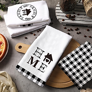 4 Pieces Buffalo Plaid Kitchen Towels Black White Plaid Towels Home Family Love Hand Towels Set Farmhouse Fast Drying Decorative Towels for Cooking