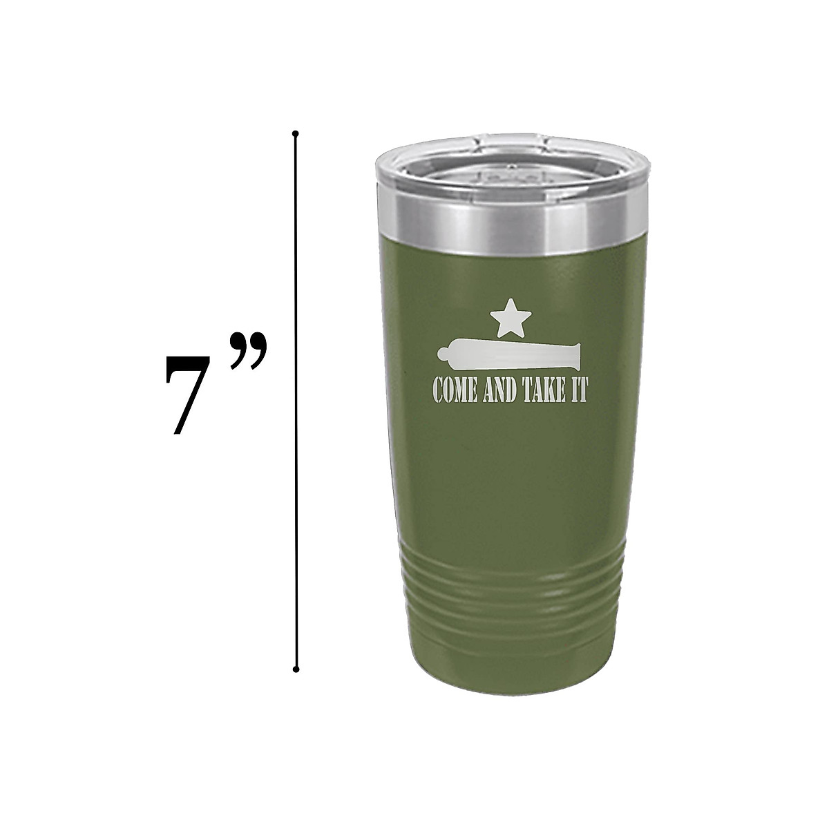 Rogue River Tactical Come and Take It Gonzales Texas Flag 20 Oz. Stainless Steel Travel Tumbler Mug Cup w/Lid Vacuum Insulated Hot or Cold (Green)
