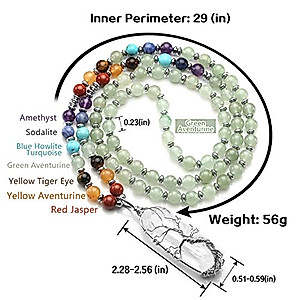 Jovivi Natural Green Aventurine 7 Chakras Healing Crystals Necklace Wire Wrapped Clear Quartz Pendant Healing Pointed Reiki Energy Balancing