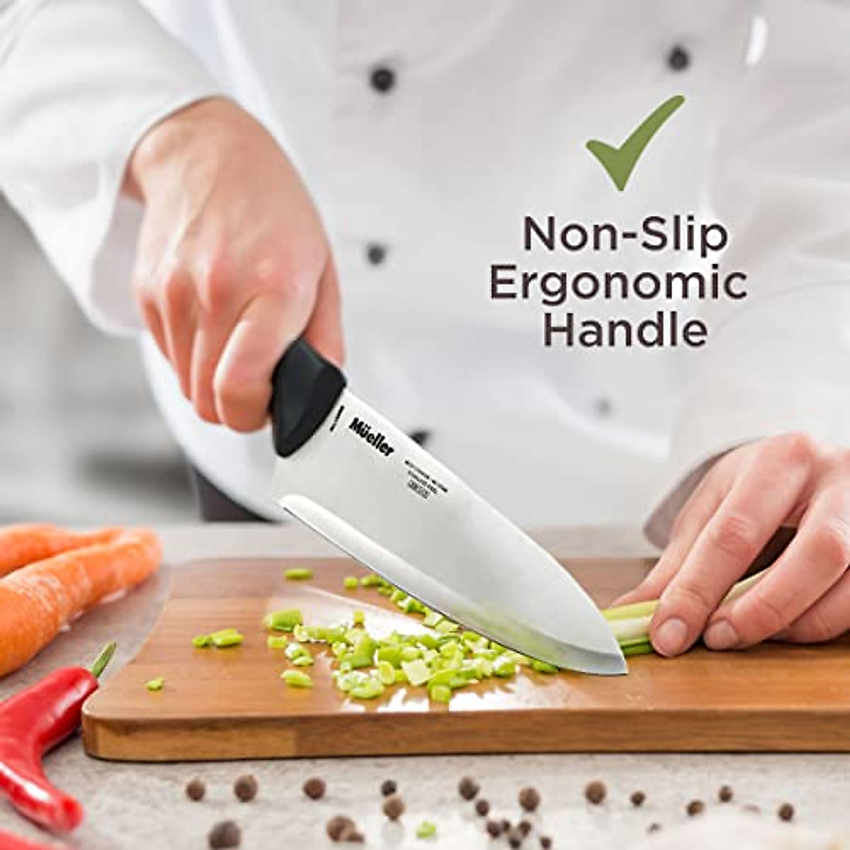 Mueller Sharp Professional Kitchen Chef's Knife, Stainless Steel Chef’s Knife with Ergonomic Handle