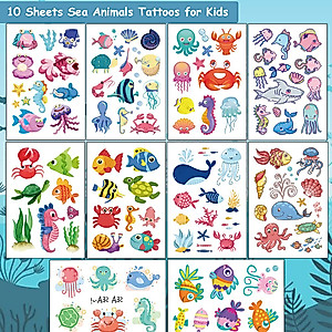 Hohamn Sea Animals Temporary Tattoos for Kids - 90+ Cartoon Ocean Animal Fake Tattoos for Girls Boys Birthday Party Supplies Favors, Baby Shower
