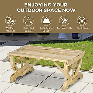 Outsunny 2-Person Wooden Garden Bench, Outdoor Wagon Wheel Porch Bench for Backyard Garden, Support 550 LBS, Rustic Country Style Patio Furniture, Brown