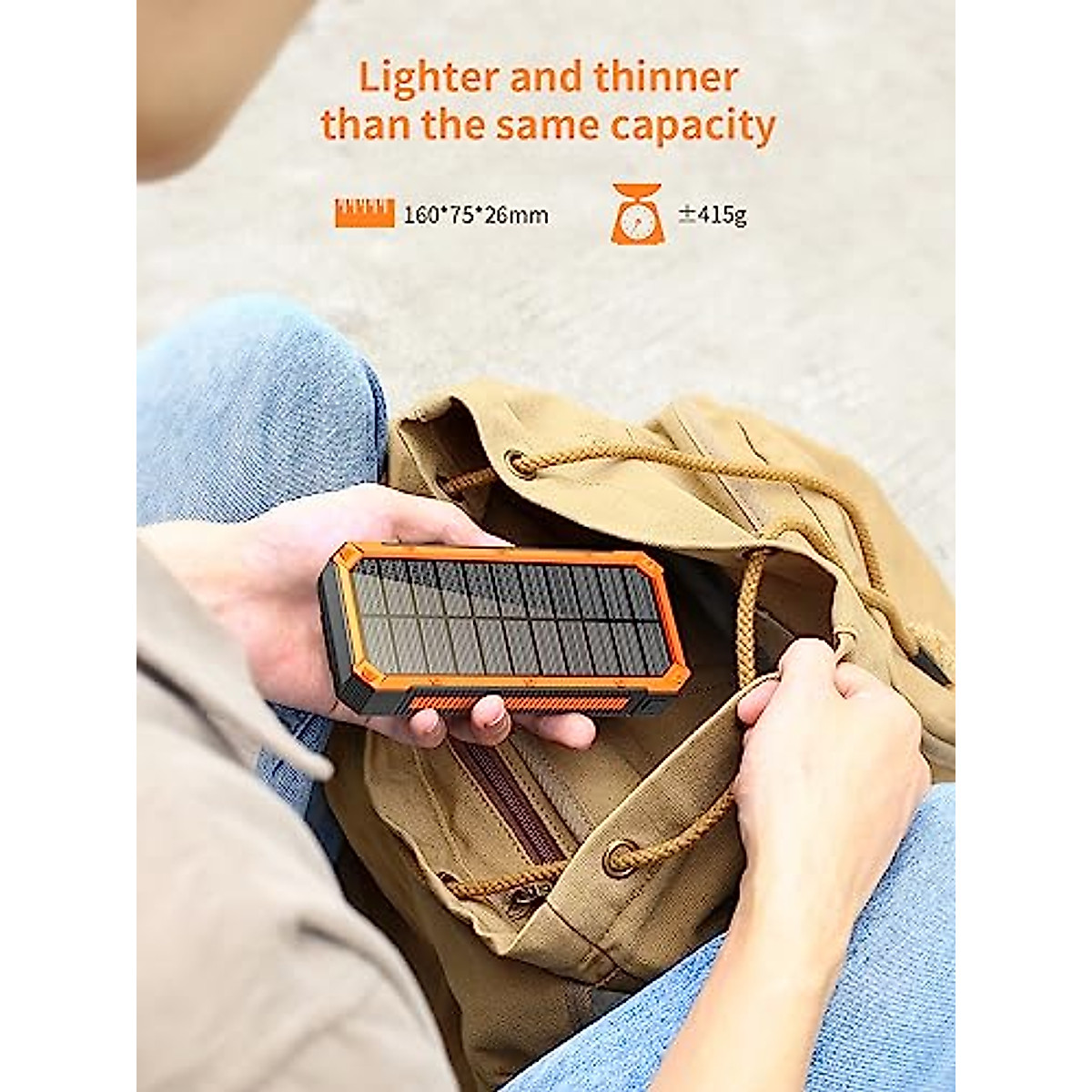 Power-Bank-Solar-Charger - 30000mAh Solar Power Bank, PD 20W Fast Charger,Drop-Proof Waterproof Dustproof Built-in LED Flashlight for iPhone, Tablet, Samsung and More USB Device(Orange)