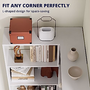 Cozy Castle 78" Tall Corner Bookcase,5 Tier Corner Bookshelf with L Shaped Design, Modern Display Corner Shelves for Living Room, Bedroom and Office, White