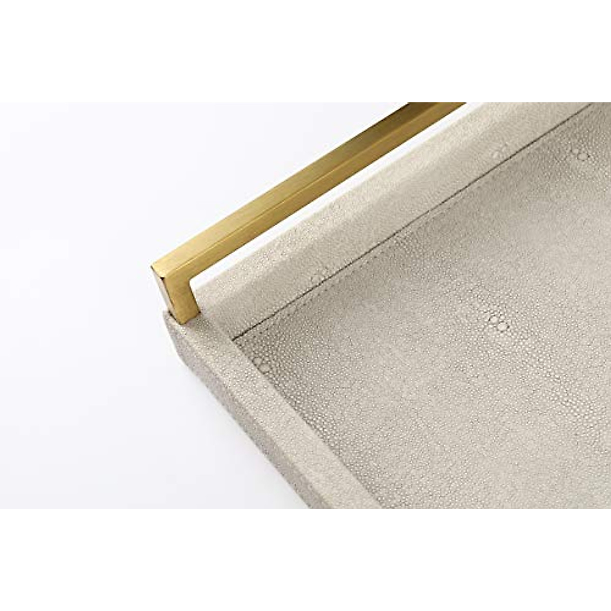 WV Ivory Faux Shagreen Decorative Tray PU Leather with Brushed Gold Stainless Steel Handle for Coffee Table, Ottoman, Console Table （Ivory