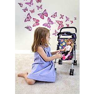 fash n kolor® - Doll Stroller My First Baby Doll Strollers Toy - Flower Design with Basket in The Bottom- Doll Accessories 2 Free Magic Bottles Included - New Year Gift, Boys, Girls