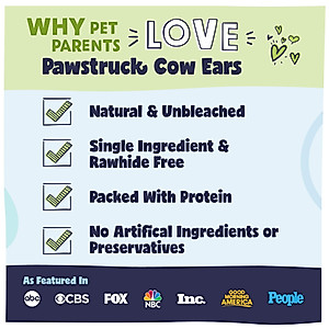 Pawstruck Natural Jumbo Cow Ears for Dogs - Healthy Rawhide Free, Highly Digestible Low Calorie & Long Lasting Dental Chew Treat for Small, Medium, Large Chewers - Pack of 10 - Packaging May Vary