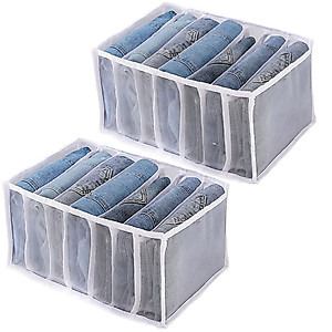 2PCS Wardrobe Clothes Organizer - Washable Drawer Clothes Organizer, Visible Clothing Organizer with compartments, Foldable Clothing Divider Bag. (White)