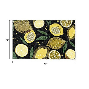 TOWN & COUNTRY LUXE Livie Fresh Lemon Everwash™ Washable Multi-Use Decorative Rug, Kitchen Rug, Low-Profile Door Mat, Bedroom Rug and Dorm Room Rug with Non-Slip Backing, Black, 24"x40"