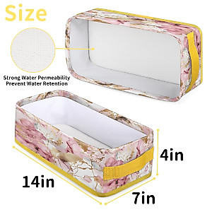 Skonsati Toilet Tank Topper Paper Basket with Handles Pink Gold Marble Multiuse Fabric Storage Baskets for Bathroom Decorative Toilet Tank Top Bins Paper Holder, 1 Pack