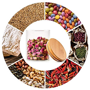 EZOWare Set of 4 Airtight Glass Storage Jars with Bamboo Lid Set, 450ml/15.2oz High Borosilicate Clear Kitchen Pantry Food Canister Container For Cereal, Pasta, Nuts, Spices, Flour, Coffee