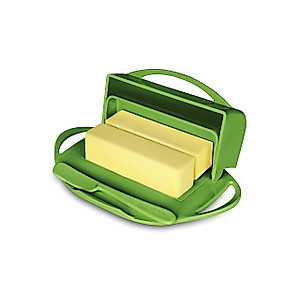 Butterie Flip-Top Butter Dish and Toaster Tongs Bundle (Green)