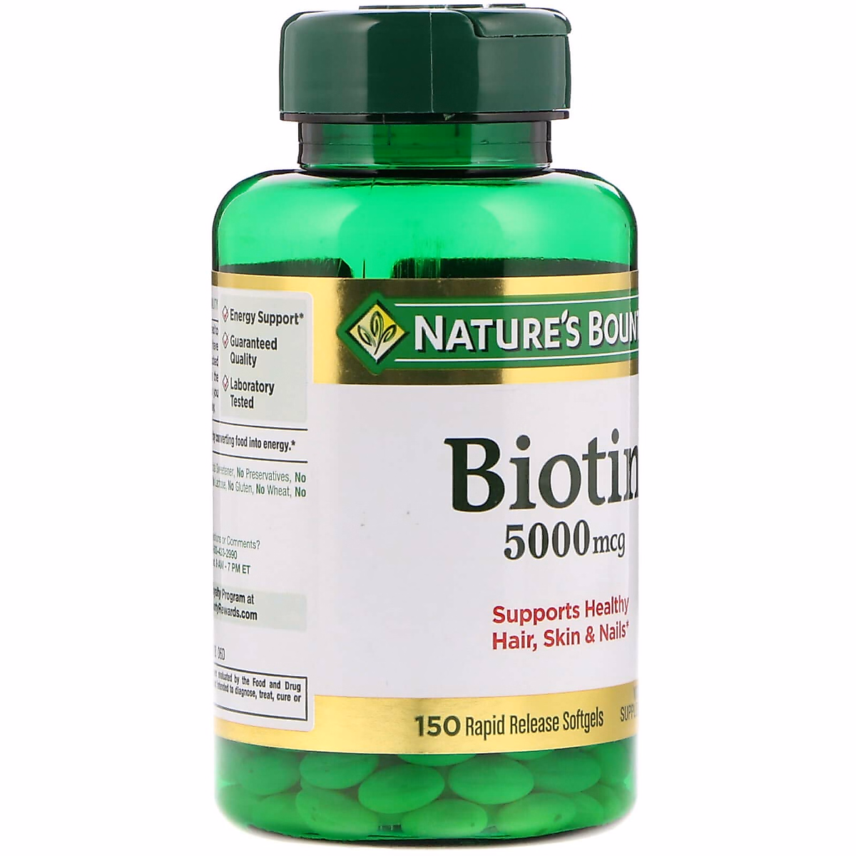 Nature's Bounty Biotin, Vitamin Supplement, Supports Metabolism for Cellular Energy and Healthy Hair, Skin, and Nails, 5000 mcg, 150 Softgels