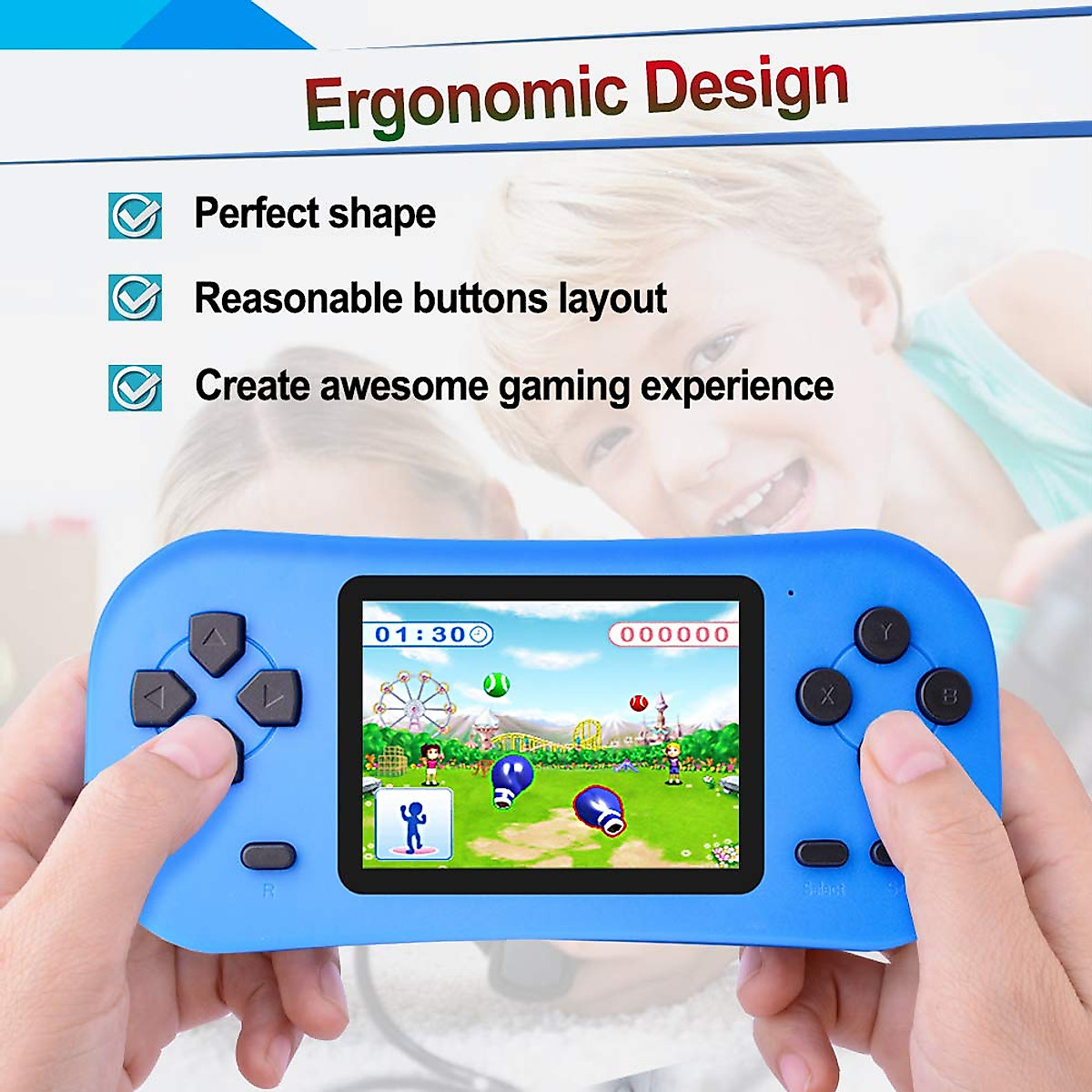 Douddy Kids Retro Handheld Game Console Built in 218 Old School Video Games 2.5'' Display USB Rechargeable 3.5 MM Headphone Jack Arcade Entertain System Children Birthday (Blue)