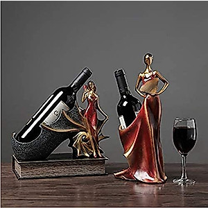 Wine Holder, Wine Rack Tall Drink Giraffe Animal Tabletop Single Wine Accessory Bottle Holder, Women Shaped Sturdy Sculpture Wine Bottle Holders, Figurine Kitchen Decoration Crafts.(Red)