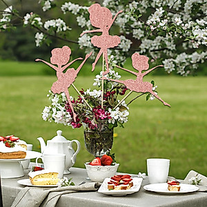12 Pcs Ballerina party Centerpiece Sticks, Ballet Birthday Party Decorations， Tutu Cute Ballerina Baby Shower Decoration, Dancing Girl Wedding Party Supplies Rose Gold
