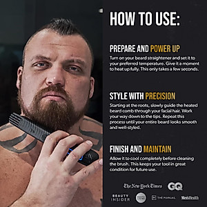 The Beard Struggle Carbon X - Heated Beard Brush + Beard Straightener for Men - Cordless Beard Brush & Straightening Comb - Rechargeable, 3 Heat Settings, Micro-Fibre Protective Sleeve Included