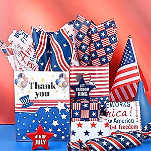 Bolsome 90 Sheets 20*14in Patriotic Tissue Paper for Gift Wrapping, Veterans Day Tissue Paper for Gift Bags Blue White Red Star Striped USA Wrap Tissue for Independence Day 4th of July Party DIY Craft