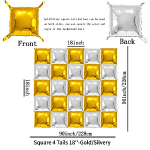 Gold and Silvery Suare Foil Balloon Wall Backdrop for Photos Double Sided Balloon Arch Garland Kit for Anniversary Bachelorette Birthday Engagement Bridal Baby Shower Party Decorations 25pcs