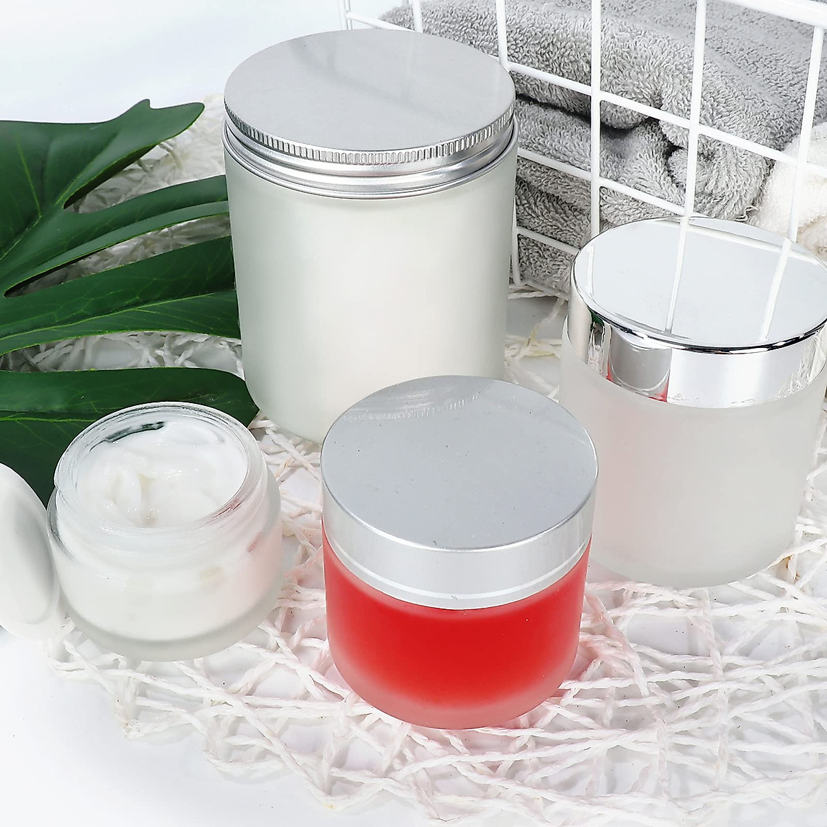 12 Pack 8 oz Round Frosted Glass Jars with Silver Metal Lids, 240ml Matte Clear Empty Candle Jars Cosmetic Jars Food Storage Containers, Canning Jars For Spice,Powder,Liquid,Sample,Face Cream Lotion