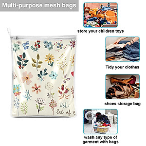 Cute Floral Laundry Bags Mesh Wash Bags Set of 2 Delicates Bag for Washing Machine Laundry Bag with Zipper for Underwear Blouse Hosiery Pants Sweaters Bra Clothes