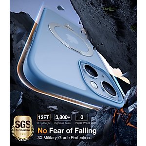 TORRAS Magnetic Shockproof for iPhone 13 Case/iPhone 14 Case, [Exceed 3X Mil-Grade Drop Protection][Compatible with MagSafe] Built-in Foldable Stand Slim Yet Protective Phone Cover, Translucent Blue