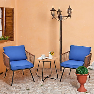 RELAX4LIFE 3-Piece Patio Conversation Set - PE Wicker Sectional Sofa Set with Coffee Table, Seat & Back Cushions, Outdoor Rattan Furniture Set for Patio, Yard, Balcony, Poolside, Garden