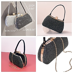 Anopo Rhinestones Clutch Purses Evening Handbag Bag Sparkly Bridal Lady Crossbody Chain Strap for Wedding Party Prom Club Black